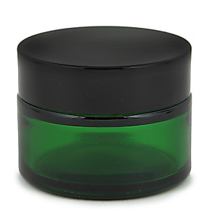 Vivaplex, 12, Green, 1 oz, Round Glass Jars, with Inner Liners and black Lids