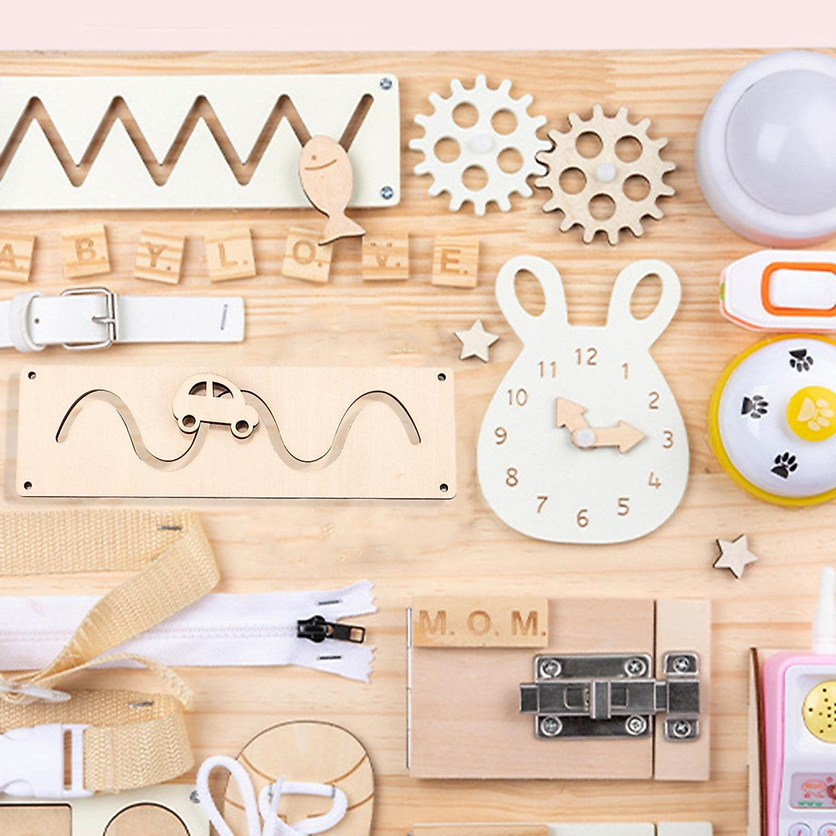 Gazechimp Kids Busy Board Walkway Slide Toy DIY Accessories Learning Skill Wooden Puzzle Sensory Toy Activity Center Board for Children Toddler - Car