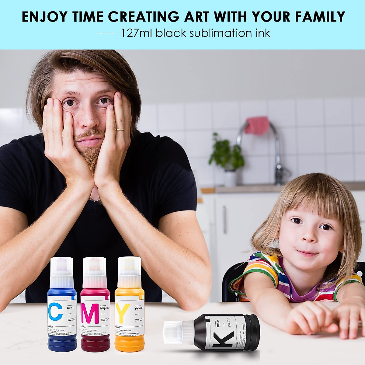 HTVRONT Sublimation Ink Refill for ET2720 ET15000 ET2750 WF7710 WF7720 WF2750 Inkjet Sublimation Printers Press Transfer on Mugs, Pillows, Plates, T-Shirts etc（427ml/4 Colors/Autofill/ICC-Free）…
