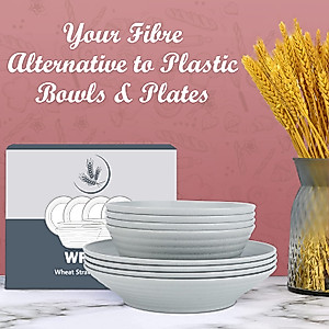 Wrova Wheat Straw Dinnerware Sets - 8 set Unbreakable Microwave Safe Dishes - Reusable Wheat Straw Plates and Bowls Sets for Kitchen - Kid’s Wheat Straw Bowls and Plate for Cereal, Soup (Light Grey)