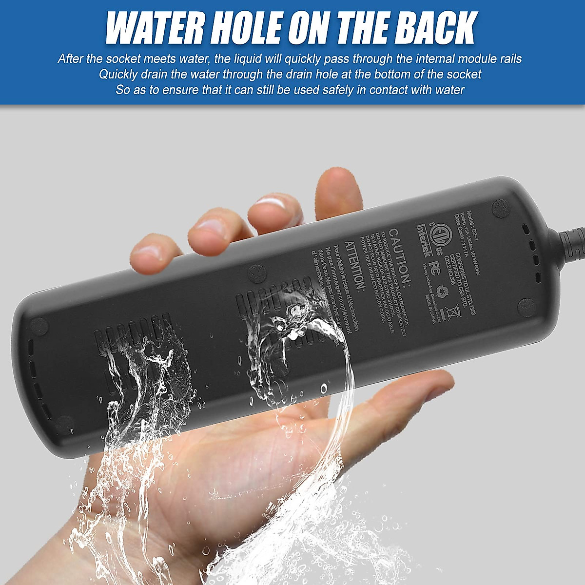 Power Strip Surge Protector Waterproof, with 6 ft Long Extension Cord and 3 Outlets, IPX6 Waterproof and Electric Shockproof Socket for Baby Room, Bathroom, Kitchen, Garden, Yard Lighting