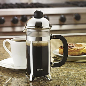 BonJour Coffee Stainless Steel French Press with Glass Carafe, 33.8-Ounce, Monet, Black Handle