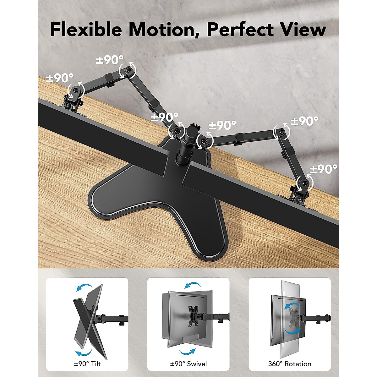 HUANUO 32 inches Dual Monitor Stand up to 17.6lbs per Arm, High-Grade Aluminum Free-Standing Dual Monitor Mount for 2 Screens. Fully Adjustable Dual Monitor Stand for Desk with Tilt, Swivel, Rotation