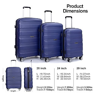 Tripcomp Hardshell Luggage Sets 3 Piece, Lightweight Suitcase Set with Spinner Wheels TSA Lock, Travel Carry-on and Checked Luggage, 3-Piece Set(20/24/28), Dark Bule