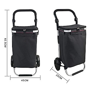 Folding Shopping Cart, Grocery Utility Lightweight Waterproof with Swivel Wheels and Removable Bag Hand Cart Trolley Easy Storage (Blue 60 Pounds Capacity) (Lattice 60 Pounds Capacity)