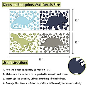 Yovkky Dinosaur Footprint Wall Decal Boy, Peel Stick DIY Dino Animal Paw Track Wall Sticker Nursery Blue Grey Decor, Home Baby Shower Room Decoration Kid Toddler Bedroom Playroom Art Party Supply Gift