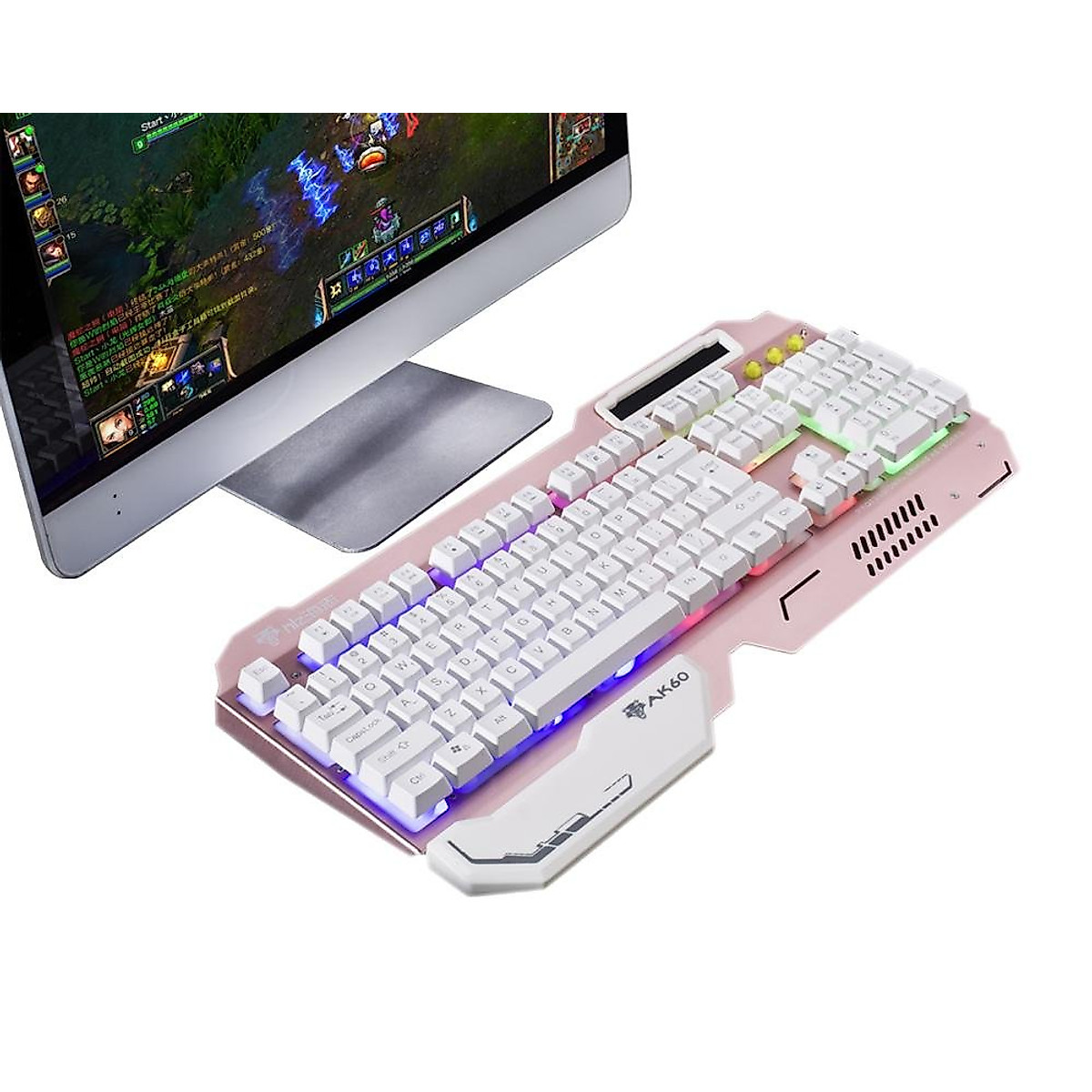 Haizhi AK60 Pink Gold Mechanical Feel Multimedia Professional Gaming Keyboard, LED Rainbow Color USB For LOL
