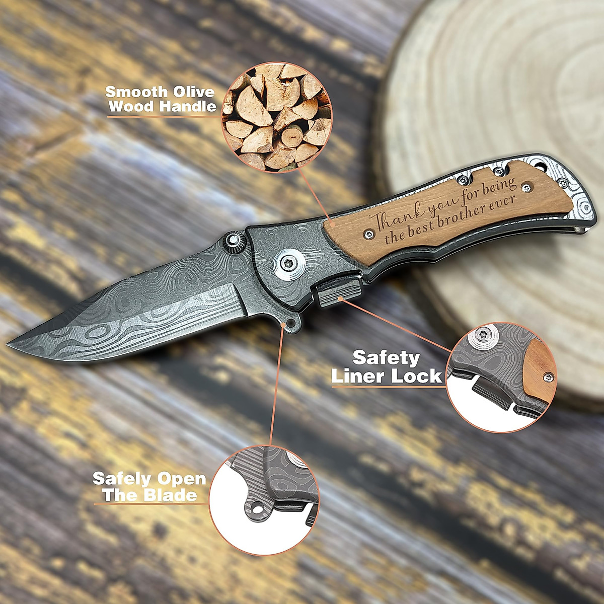 XJF Engraved Pocket Knife Gift for Best Brother Ever, Birthday, Christmas Gifts for Brother from Brother Sister, Graduation gifts for Brother