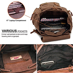 HuaChen Vintage Canvas Backpack,17" Laptop Backpacks Rucksack,Shoulder Travel Camping Hiking Backpacks School Bag Bookbag for Men Women (M32_Coffee_Large)
