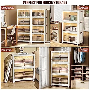 102 Qt Large Storage Bin with Lid 【Double-Opening Doors】Plastic Storage Organizer for Living Room Bedroom & Toy Room, Foldable Stackable Toy Storage Box, Containers for House Organizing, 2 Tier