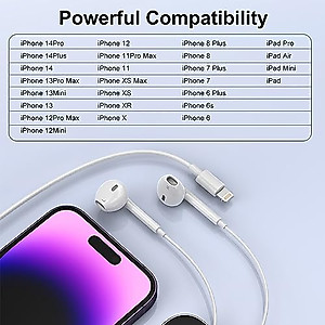 2 Pack iPhone Earbuds Wired Lightning Headphones [MFi Certified] Stereo Noise Canceling Isolating in Ear Headset with Built-in Microphone & Volume Control for iPhone 14 13 12 SE 11 X 8 7-All IOS,White