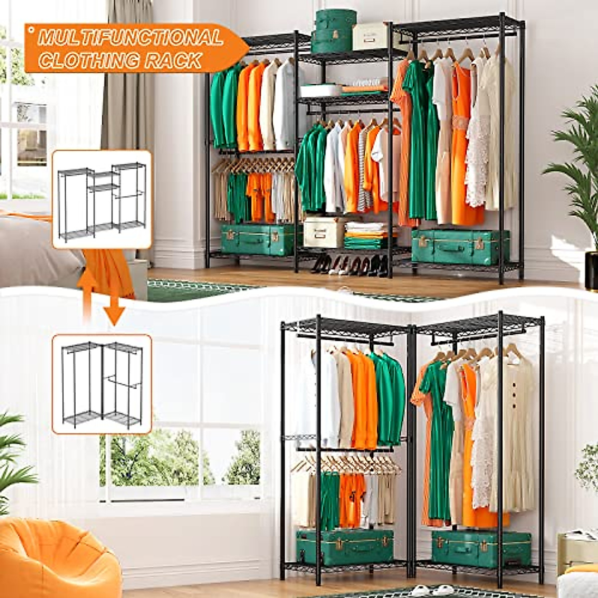 Raybee Clothes Rack for Hanging Clothes Rack Heavy Duty Clothing Rack Load 840 LBS Metal Clothing Racks for Hanging Clothes Rack Heavy Duty Adjustable Wire Garment Rack 76.8" H x 68.8" W x 16.8" D