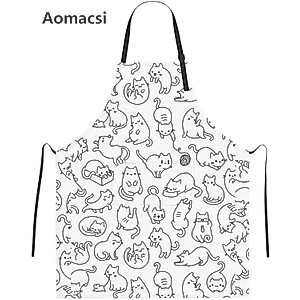 Aomacsi Cat Apron With Pockets Kitchen Bib Waterproof Stain Resistant Women Men Unisex Adjustable Christmas gift