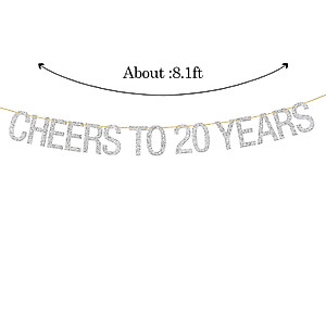 Cheers to 20 Years Banner - Happy 20th Birthday Party Bunting Sign - 20th Wedding Anniversary Decorations Supplies - Silver