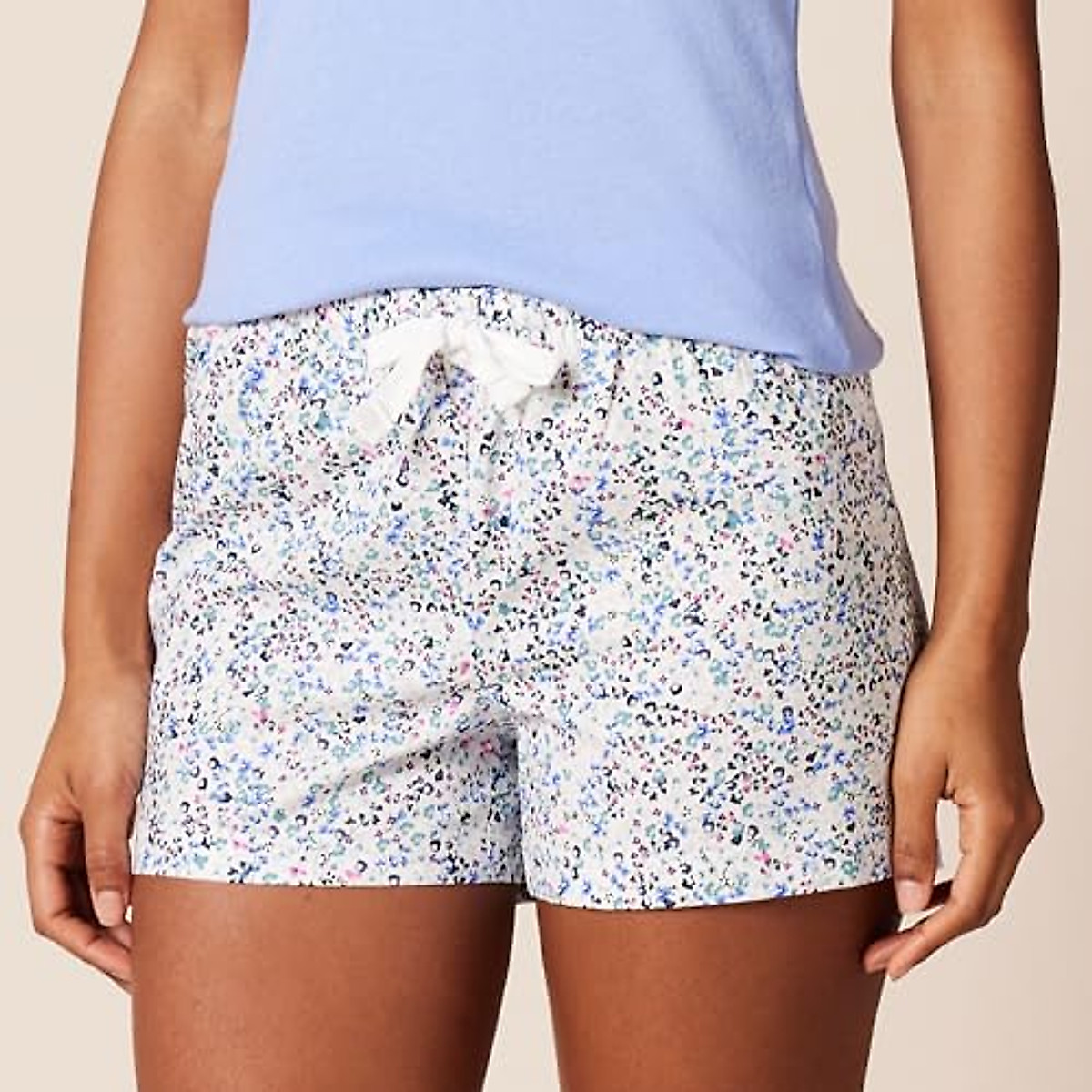 Amazon Essentials Women's Poplin Short and Sleep Tee Set, Blue Floral, Large