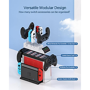 Switch Games Organizer Holder and Charging Dock for Nintendo Switch & Switch OLED Joy-Cons/Original Switch Pro Controller - Nargos Switch Storage Rack Stand Accessories kit