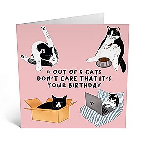 CENTRAL 23 - Funny Cheeky Birthday Card for Him Her Men Women Wife Husband Sister Brother Daughter Son Mom Dad - '4 Out Of 5 Cats' - Cat Birthday Card - Cat Owner - Comes with Fun Stickers