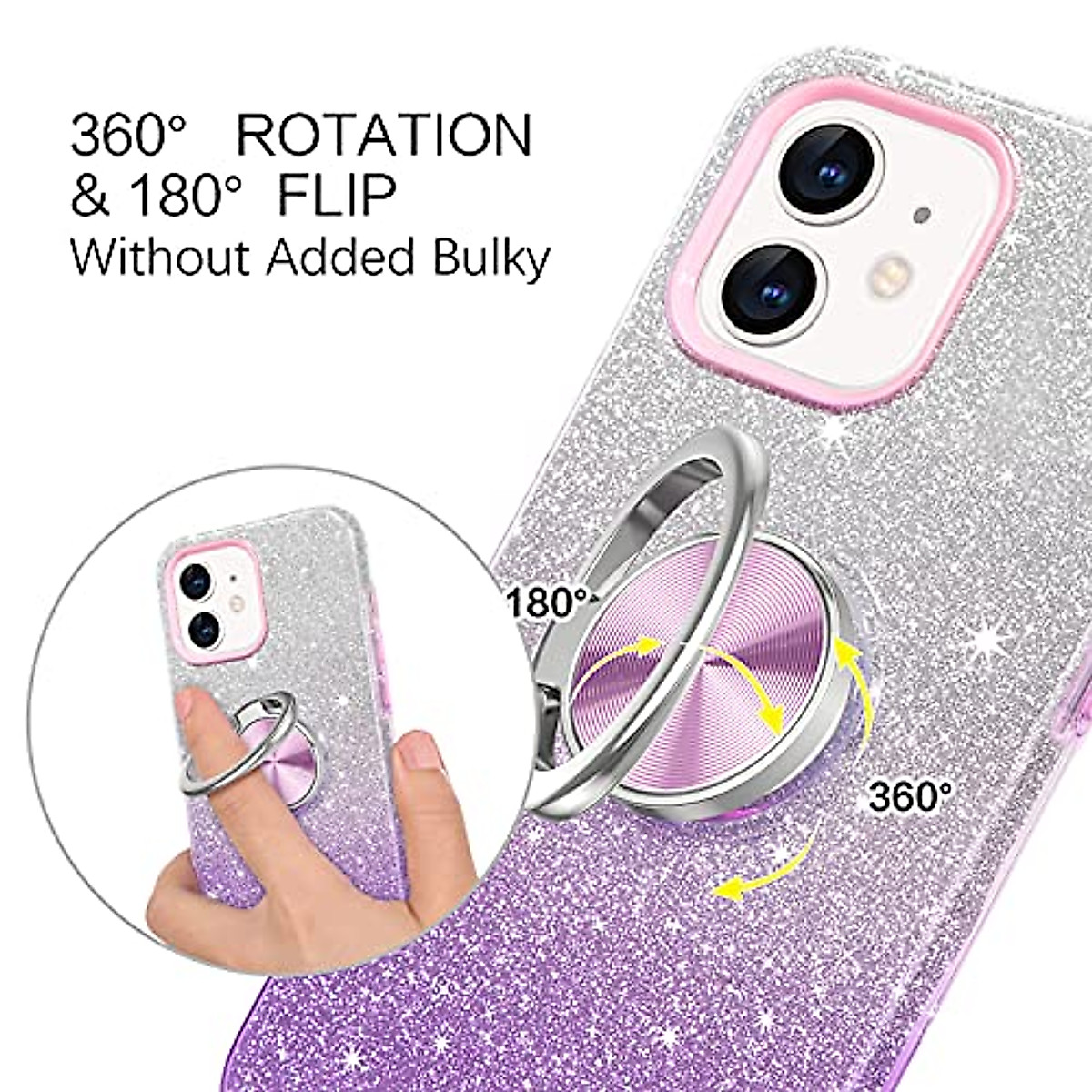 BENTOBEN iPhone 12 Case, iPhone 12 Pro Case, Slim Fit Glitter Sparkly with 360° Ring Holder Kickstand Magnetic Car Mount Supported Protective Girls Women Cover for iPhone 12/12 Pro 6.1“, Purple