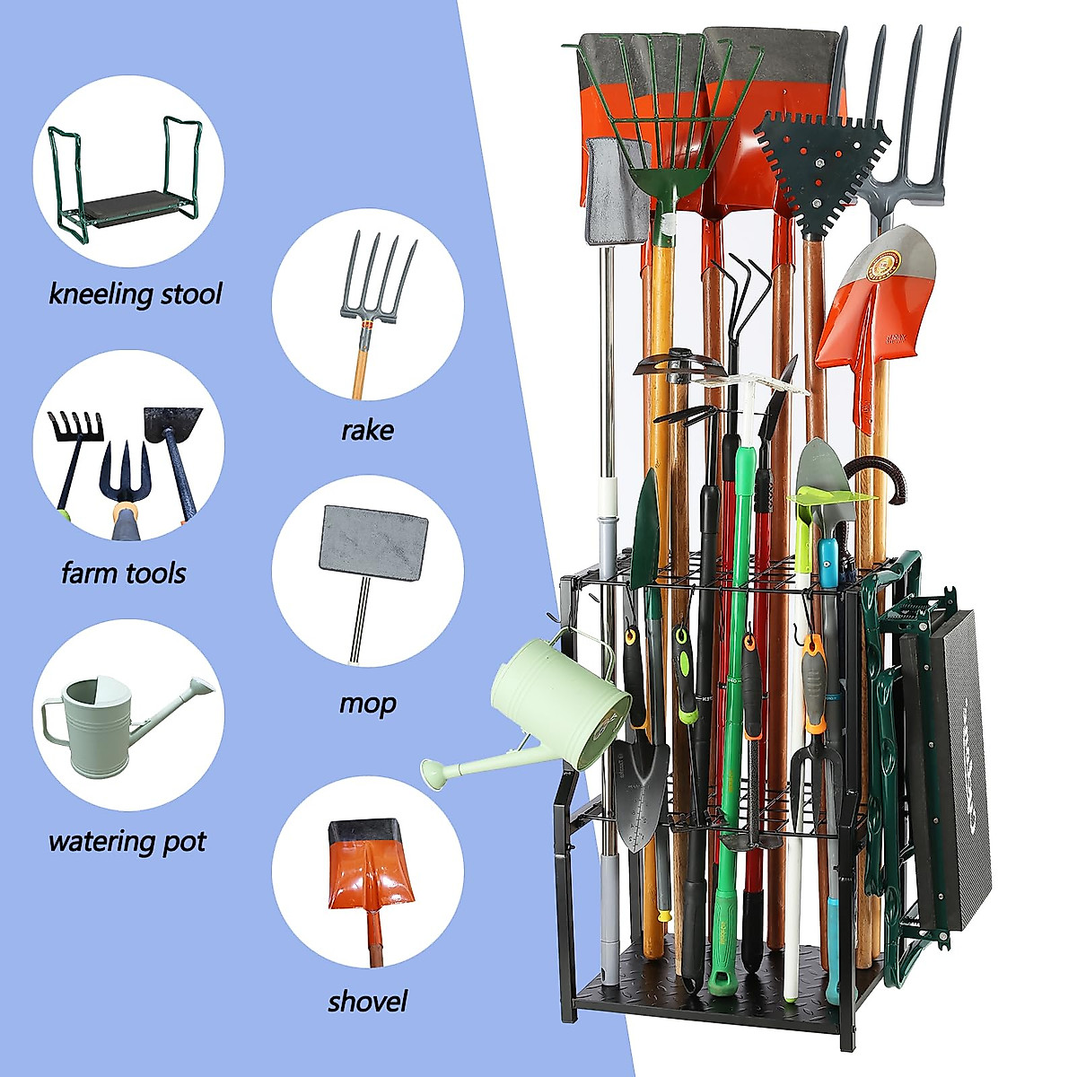 UU-Major Garden Tool Organizer for Garage Corner Heavy Duty,Garage Storage Organization for Broom,Mop,Rakes,Free Standing,Yard Tool Holder for Lawn/Shed/Outdoor.