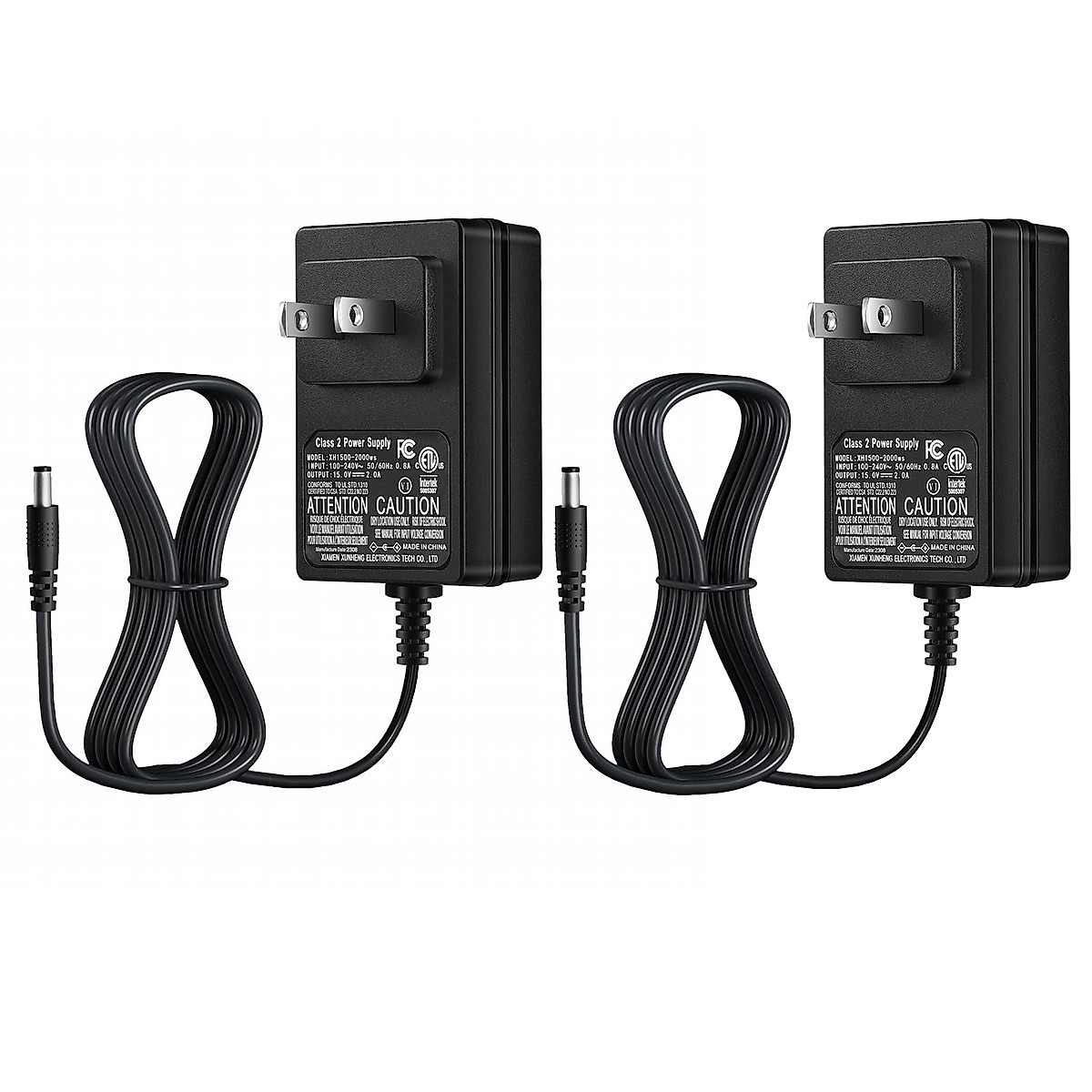 2-Pack AC to DC 18V 1A Power Supply Adapter, Plug 5.5mm x 2.1mm, Center Positive, UL Listed FCC (XH1800-1000w)