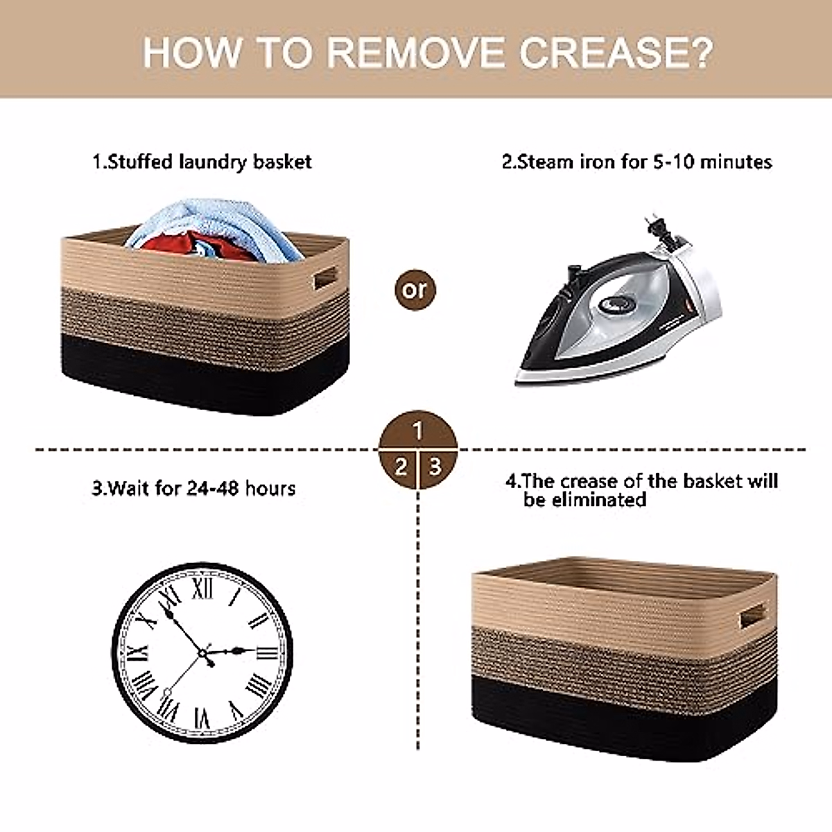 OIAHOMY Large Cotton Rope Basket, Rectangle Woven Baskets for Storage, Nursery Blanket Basket Living Room, Toy Basket with Handle, Large Baskets for Organizing-22”x17”x12”-Yellow Black