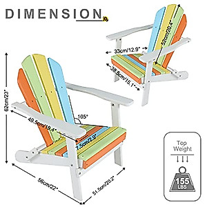 ABCPATIO Small Adirondack Chair Outdoor Small Patio Chair for Garden Porch Deck Backyard, Rainbow