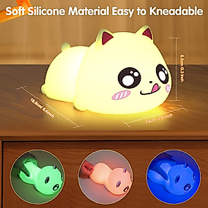 GiieeGii Silicone Cat Night Light for Kids, Cute Kitty Lamp Gifts Teen Girl Boys, with 9 Colors Change Auto Timing Dimmable Kawaii Animal Baby Night Light for Bedroom