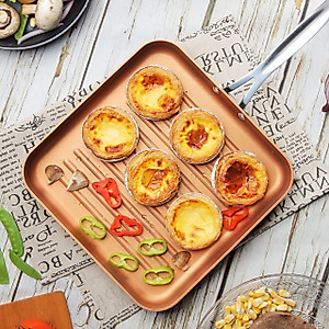 10 Inch Griddle Pan,Non Stick Grill Pan for Electric Stove Top Oven Suitable Copper Skillet Deep Square Fry Pan with Stainless steel Handle