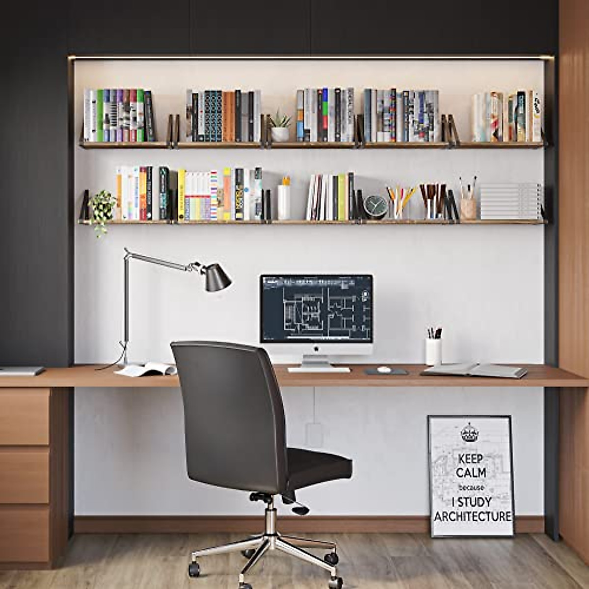 Wallniture Ponza Floating Shelves for Wall, 17"x8" Bookshelf for Large Books, Storage Shelves for Office, Hallway Living Room Decor, Set of 10, Burnt