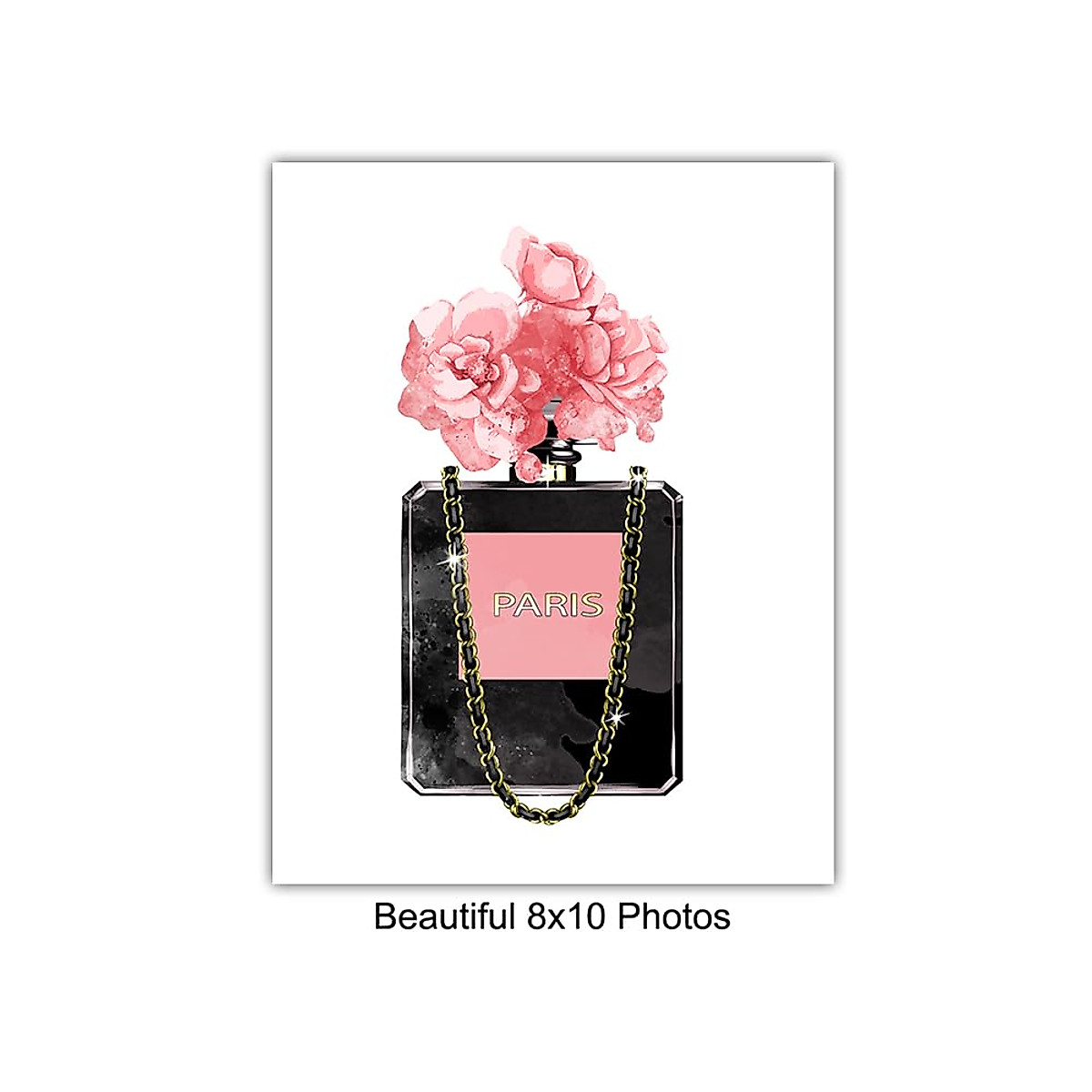 African Americans Wall Decor - Black Wall Art - Glam Wall Art - Designer Perfume, Handbags Shoes - High Fashion Design Set - Pink Glamour Luxury Couture Wall Decor for Women, Girls Bedroom, Teens Room