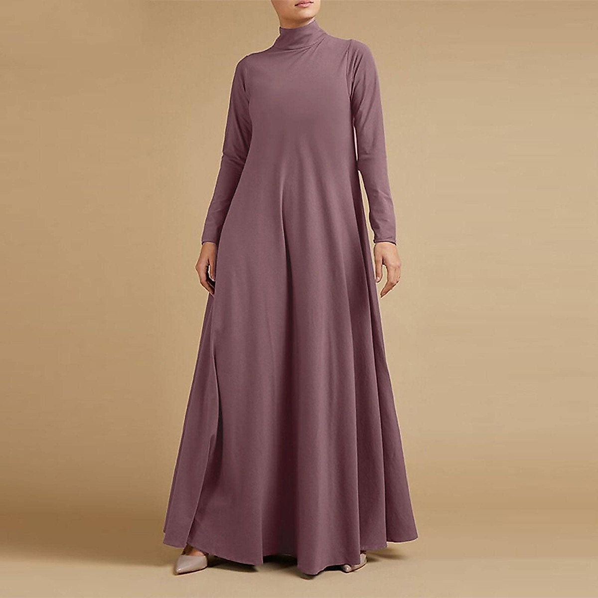 Strapless Dress Womens Casual Maxi Dress Long Sleeve Mock Neck Robe Abaya Muslim Ramadan Dress Flowy Maxi Dress Islamic Evening Gown Gift Card Pink