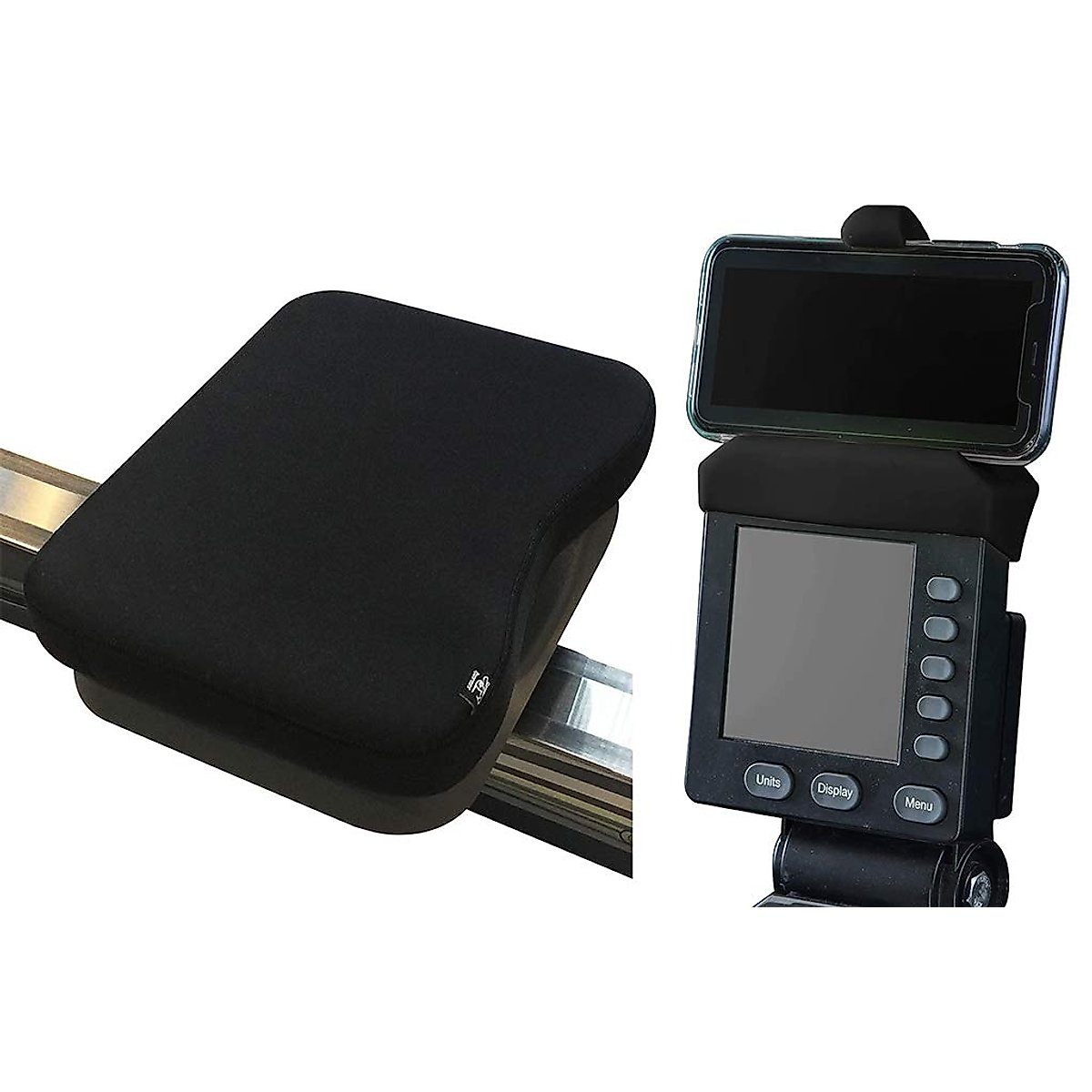 The Comfort Rowing Machine Combo: Rowing Machine Cushion and Phone Holder Compatible with PM5 Monitor from Concept 2