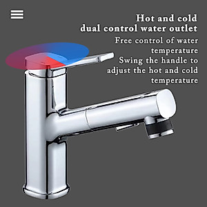 Bathroom Faucets with Pull Down Sprayer Single Handle Pull Out Bathroom Faucet Chrome Bathroom Sink Faucet Stainless Steel Bathroom Faucets Suitable for Hot and Cold Water