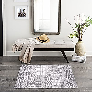 Nailttos Moroccan Washable Rug, 2x3 Grey Rug Non-Slip Small Distressed Entryway Rug, Soft Low-Pile Bedroom Rug Indoor Doormat Carpet Rugs for Entryway Kitchen Bathroom