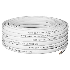 12 Gauge Marine Wire 12/3 12AWG Marine Grade Wire Triplex Tinned Copper Boat Cable,12 Gauge OFC Oxygen Free Copper Cable for Automotive RV Boat Speaker Solar Outdoor - 50ft