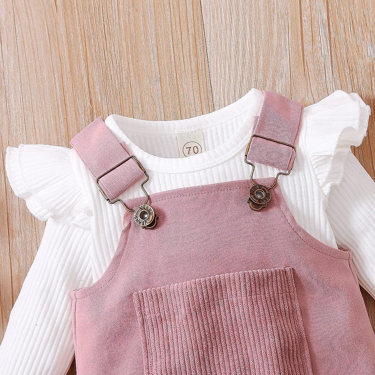 Kupretty Newborn Baby Girl Fall Clothes Ruffle Long Sleeve Ribbed Romper Corduroy Suspender Skirts Infant Overalls Dress Outfits (Pink, 0-3 Months)