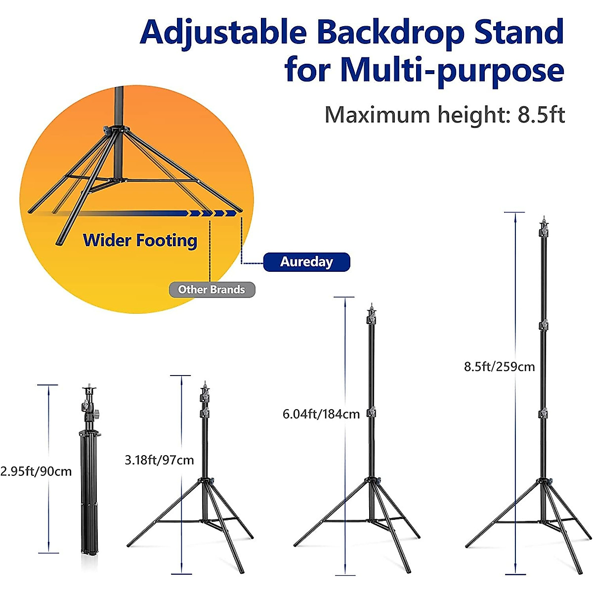 Aureday Backdrop Stand, 8.5x10Ft Adjustable Photo Backdrop Stand Kit with 4 Crossbars, 6 Background Clamps, 2 Sandbags, and Carrying Bag for Parties/Wedding/Photography/Festival Decoration