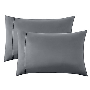 Bedsure Queen Pillow Cases Set of 2 - Dark Grey Polyester Microfiber Pillowcase 2 Pack, Super Soft and Cozy Gray Cooling Pillow Case Covers with Envelop Closure, 20x30 Inches