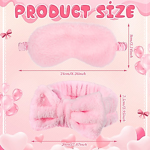 Jexine 24 Pcs Spa Headband Plush Sleep Eye Mask Bulk Bow Hair Band Makeup Headband for Washing Face Sleepover Party Supplies Sleeping Stuff Accessories for Single Party (Pink,Simple Style)