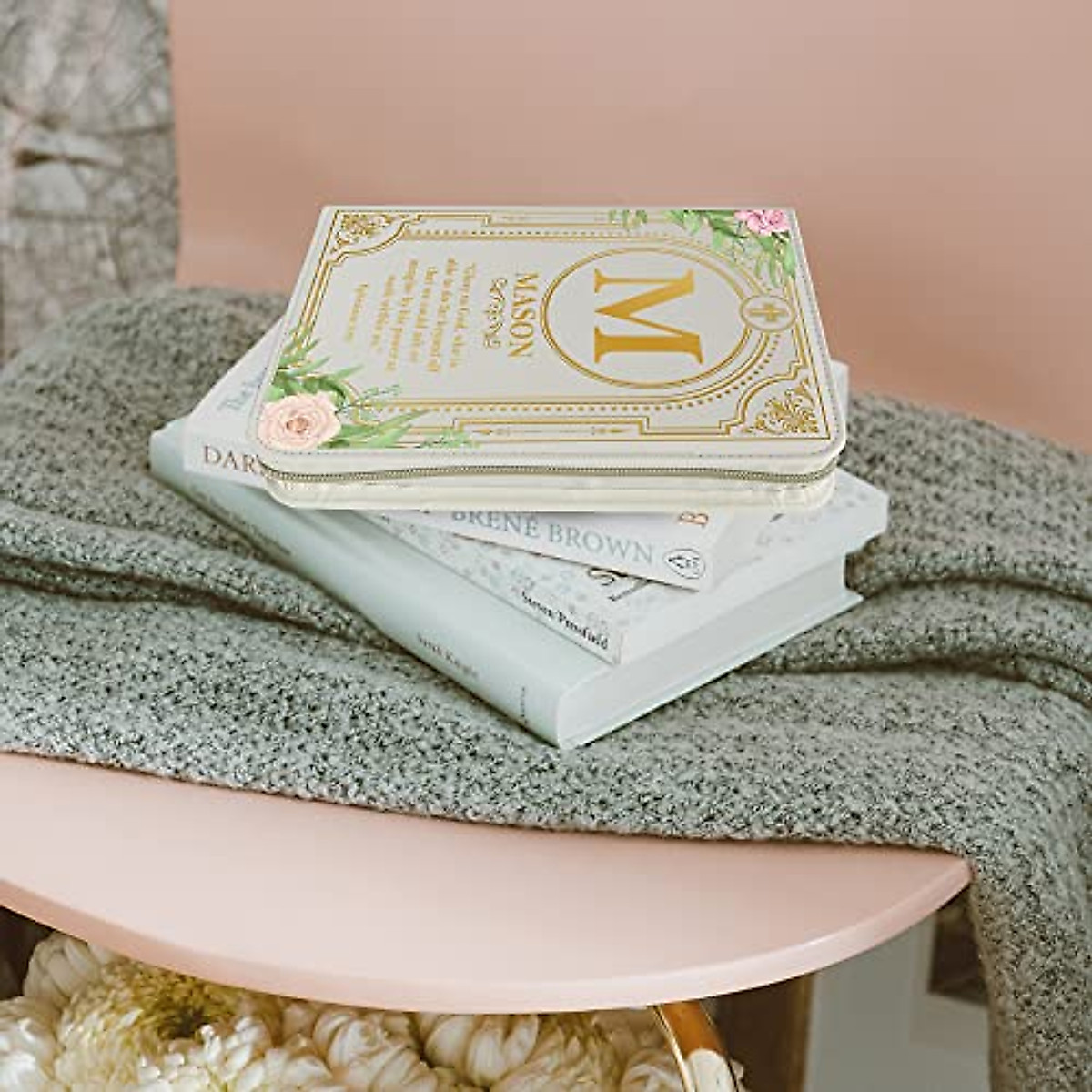 9.6x6.6 Inch Personalized Bible Cover, Custom Bible Cover – Personalized Leatherette Bible Cover and Carrying Case with Handle, Womens Bible Case - White Small (Design 1)