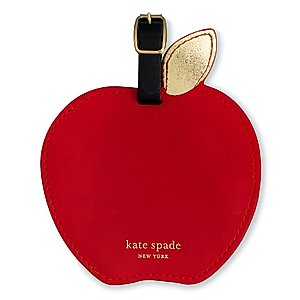Kate Spade New York Round Red Vegan Leather Luggage Tag for Women, Durable Suitcase ID Tag, Apple