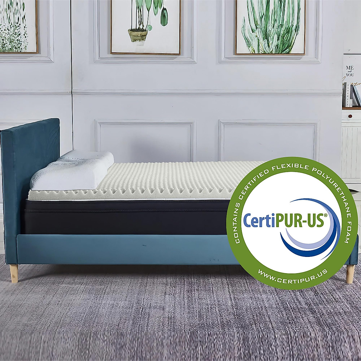 Greaton, 3-Inch Convoluted High Density Foam Mattress Topper, CertiPUR-US Certified for Superior Comfort and Support, King, White