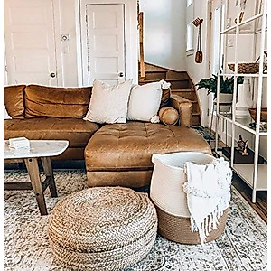 Large Woven Storage Baskets (Set of 2) Decorative Blanket Basket for Living Room, Toys, Pillows, Nursery or Towels. Laundry Hamper. Baskets for Organizing. Cotton Rope Baskets