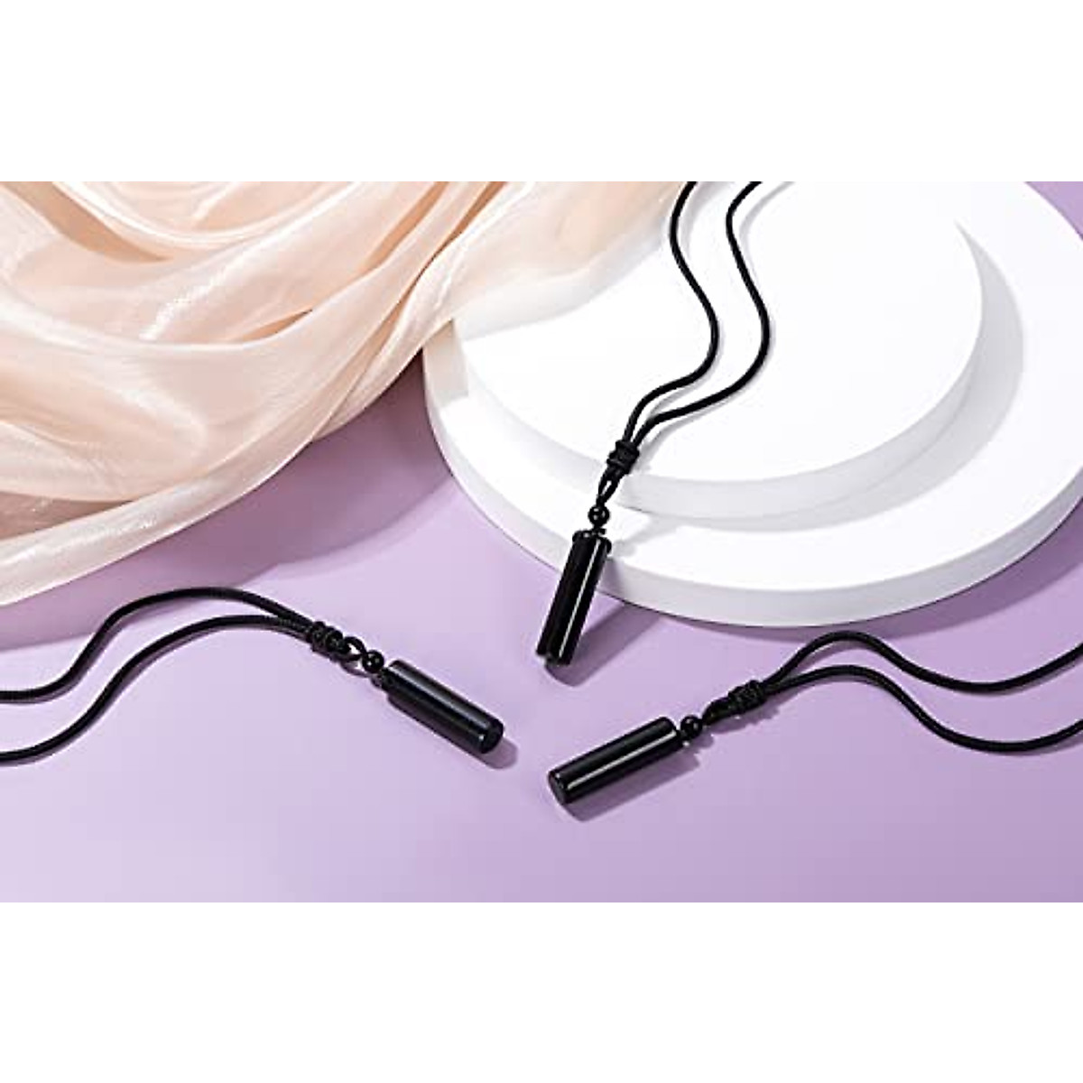 Top Plaza 2 Pcs Amethyst Black Obsidian Healing Crystal Stone Necklaces for Men Women Cylindrical Pendant Amulet Protection Necklaces Adjustable Braided Cord Natural Quartz Gemstone Necklace Jewelry