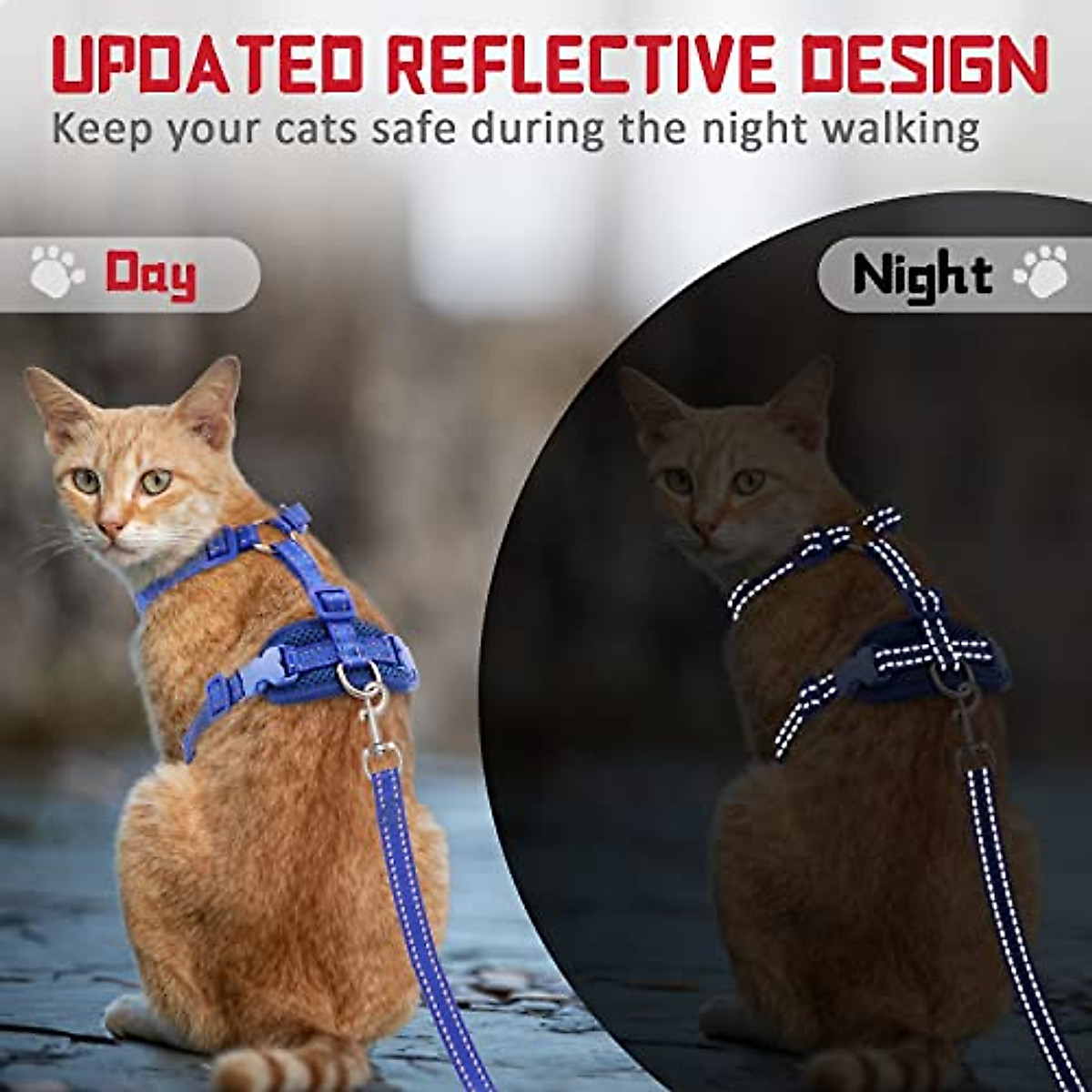 Supet Cat Harness and Leash for Walking Escape Proof, Adjustable Harness for Cats, Easy Control Small Cat Harness for Medium Large Kitten and Dogs