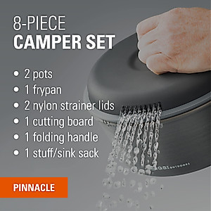 GSI Outdoors, Pinnacle Base Camper, 8-Piece Camp Cookset, Large