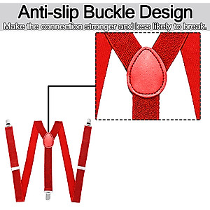 YOTOZU Elastic Adjustable Heavy Duty Suspenders Y Shaped Braces with Strong Clips for Trousers Clip On One Size Fits All Men and Women,Red