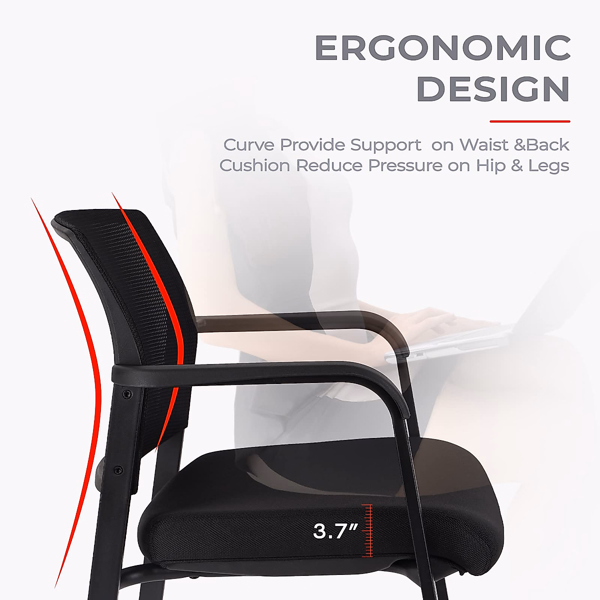 CLATINA Mesh Back Guest Reception Arm Chairs with Wheels, Waiting Room Chairs with Upholstered Fabric Seat and Ergonomic Lumbar Support for Office Conference School Church Black