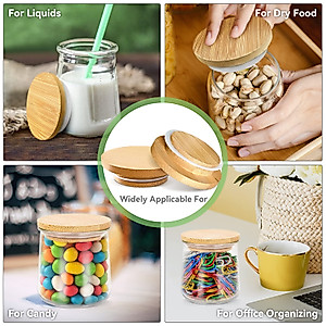 Lid Fits Oui Yogurt Jar, 4 Pack Bamboo Reusable Lids Wood Cover Compatible with Yoplait Yogurt Jar, Airtight & Dishwasher Safe
