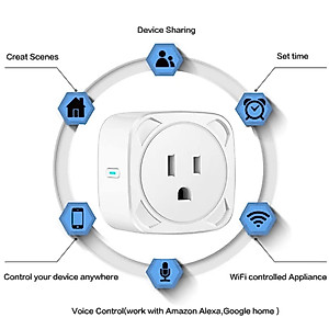 Smart Plug WiFi Outlet Tuya APP Compatible with Alexa and Google Home Wireless Remote Control 2.4GHz Wi-Fi Timer Socket Features Energy Monitoring (Power Monitoring) 16 Amp, White (US001)
